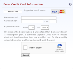 How to enter credit card information – Legrand CRM Cloud Knowledge Base